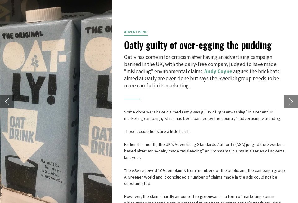Oatly guilty of over-egging the pudding - Just Food | Issue 47 ...